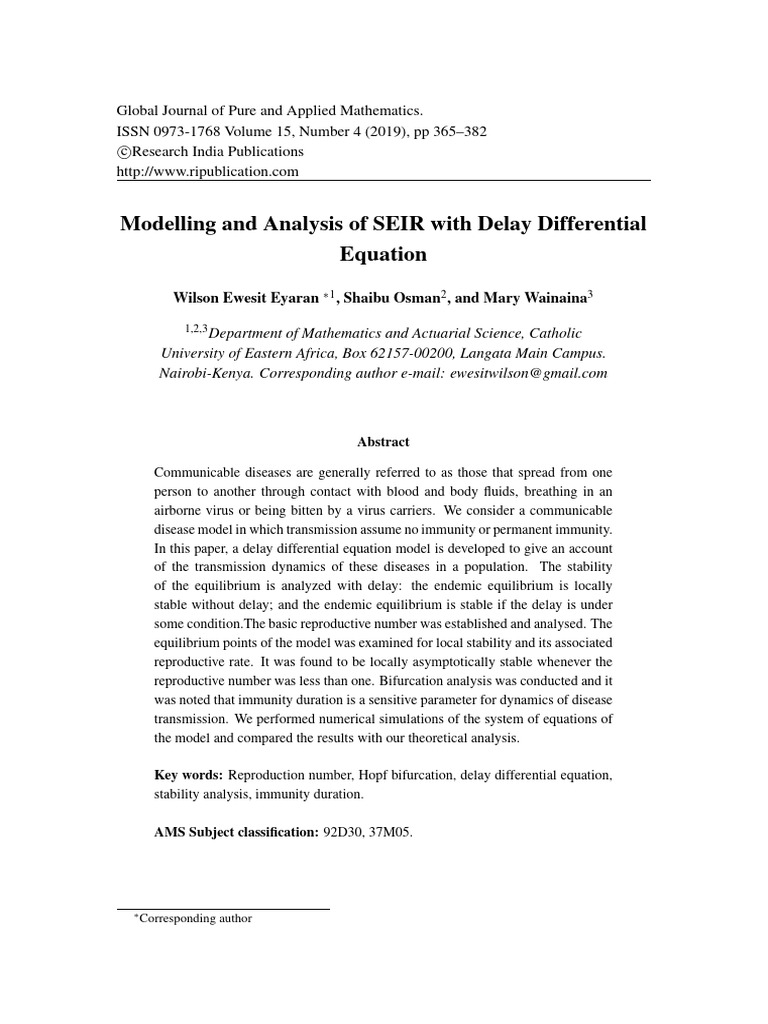 Modelling and Analysis of SEIR With Dela | PDF