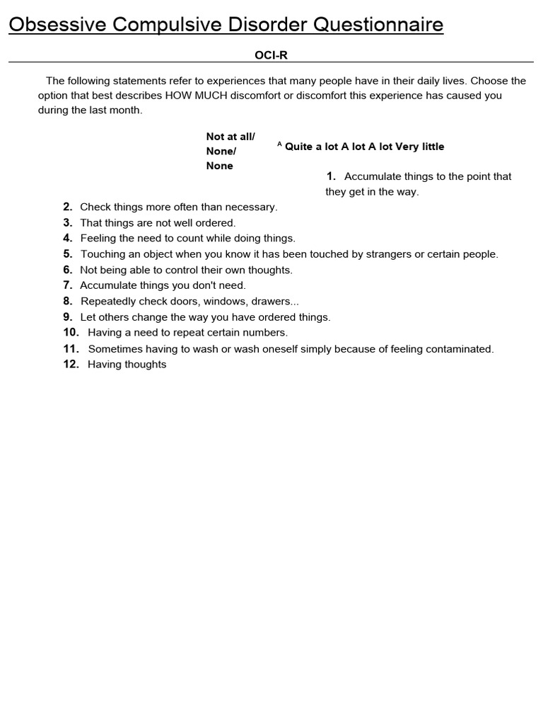 OCI R Questionnaire | PDF