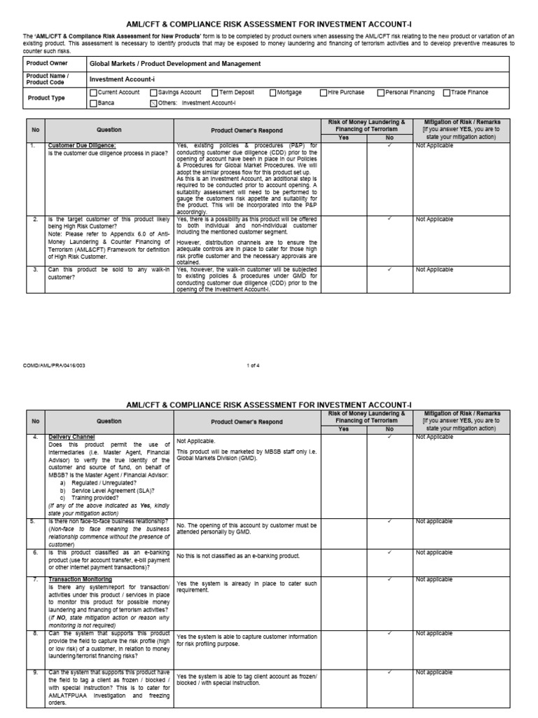 Sample of AML-Risk-Assessment - Investment Account-I | PDF