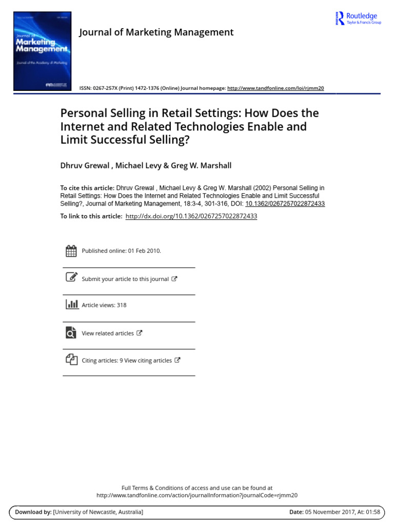 Personal Selling in Retail Settings How Does The Internet and Related ...