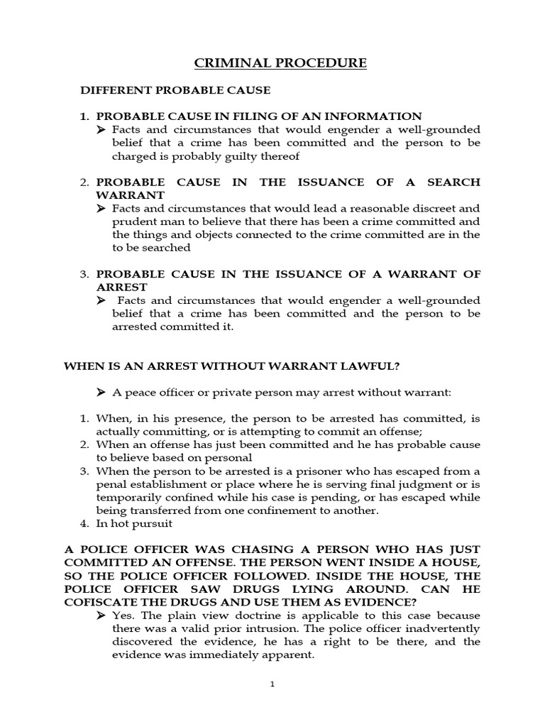 Assignment For Aug.22 Criminal Procedure | PDF | Arrest | Probable Cause
