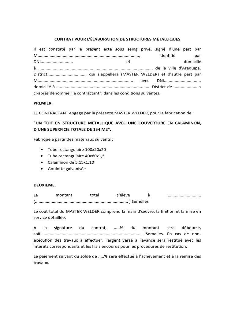 Contrat de fabrication de structures métalliques | PDF | Technologie et ...