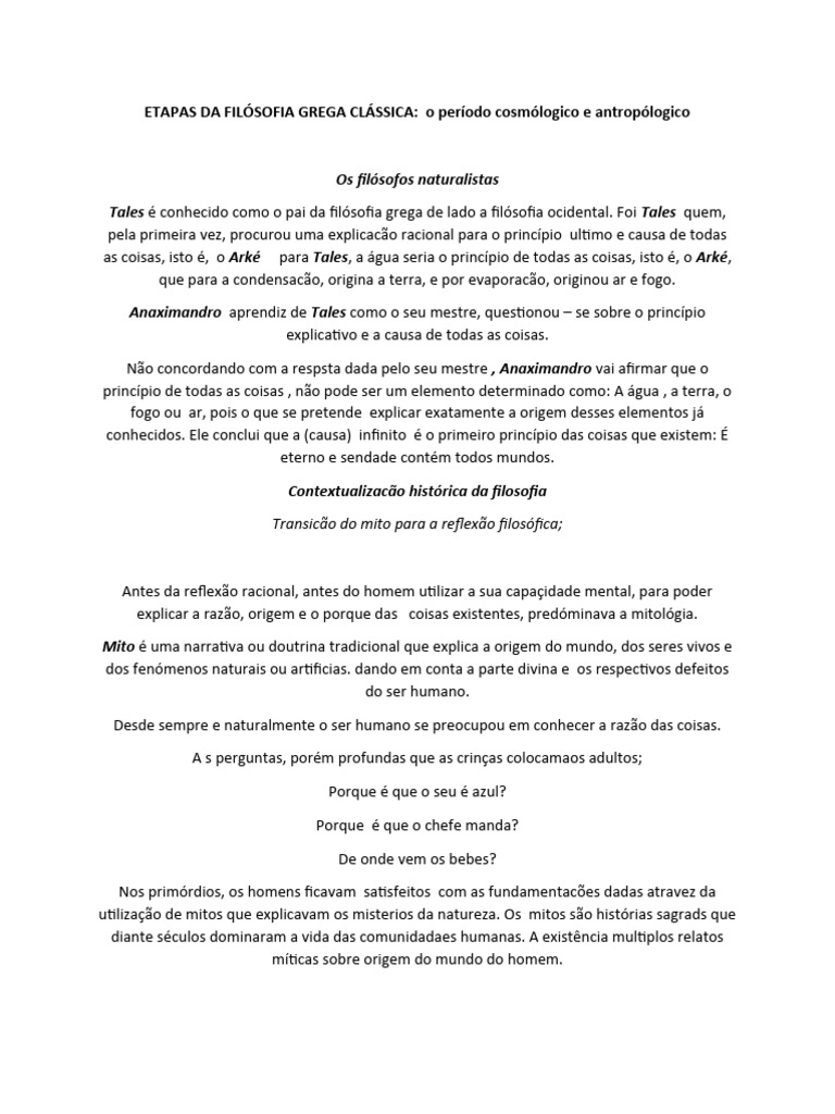 Etapas Da Filósofia Gregaclássica | PDF | Mitologia grega | Filosofia ...