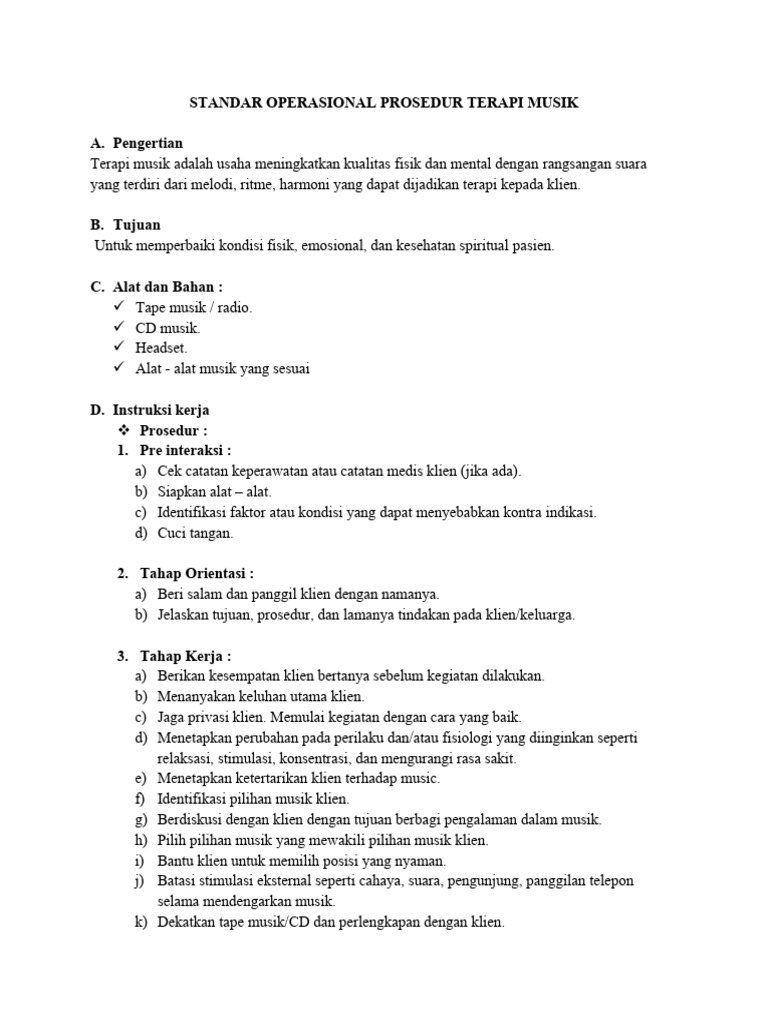 Standar Operasional Prosedur Terapi Musik Erwin Munazir | PDF
