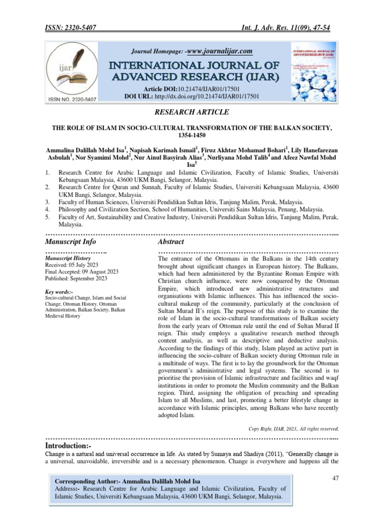 The Role of Islam in Socio-Cultural Transformation of The Balkan ...