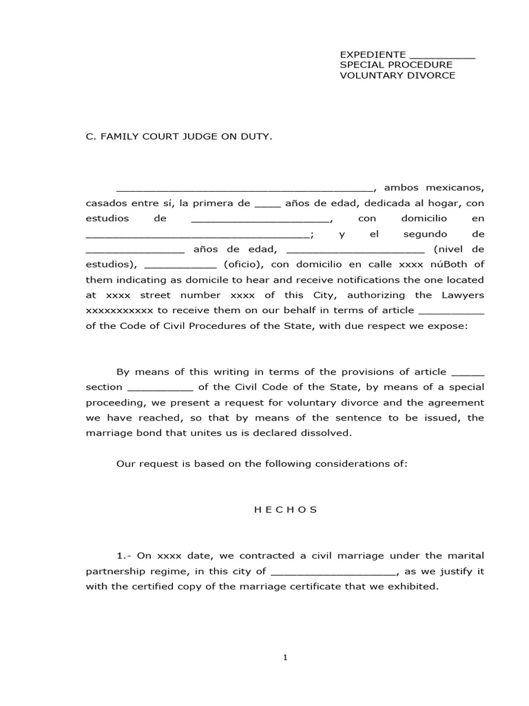 Voluntary Divorce Form | PDF | Divorce | Marriage