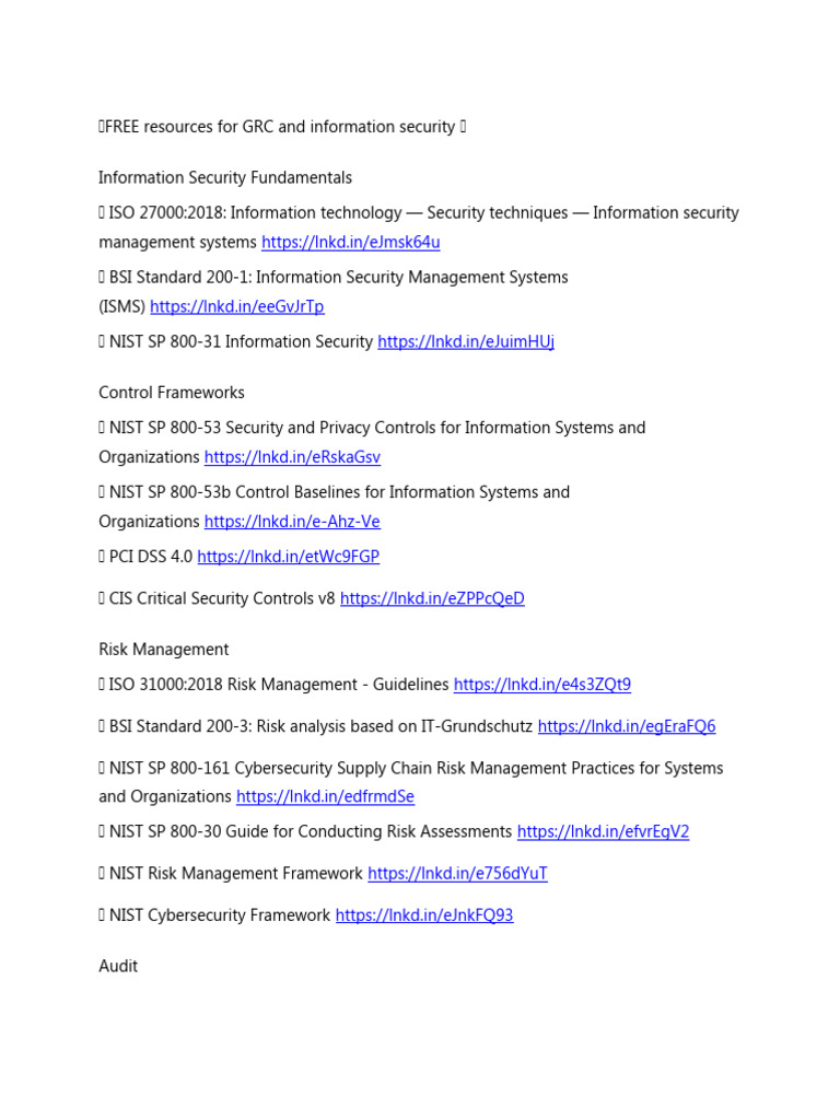 FREE Resources For GRC and Information Security | PDF