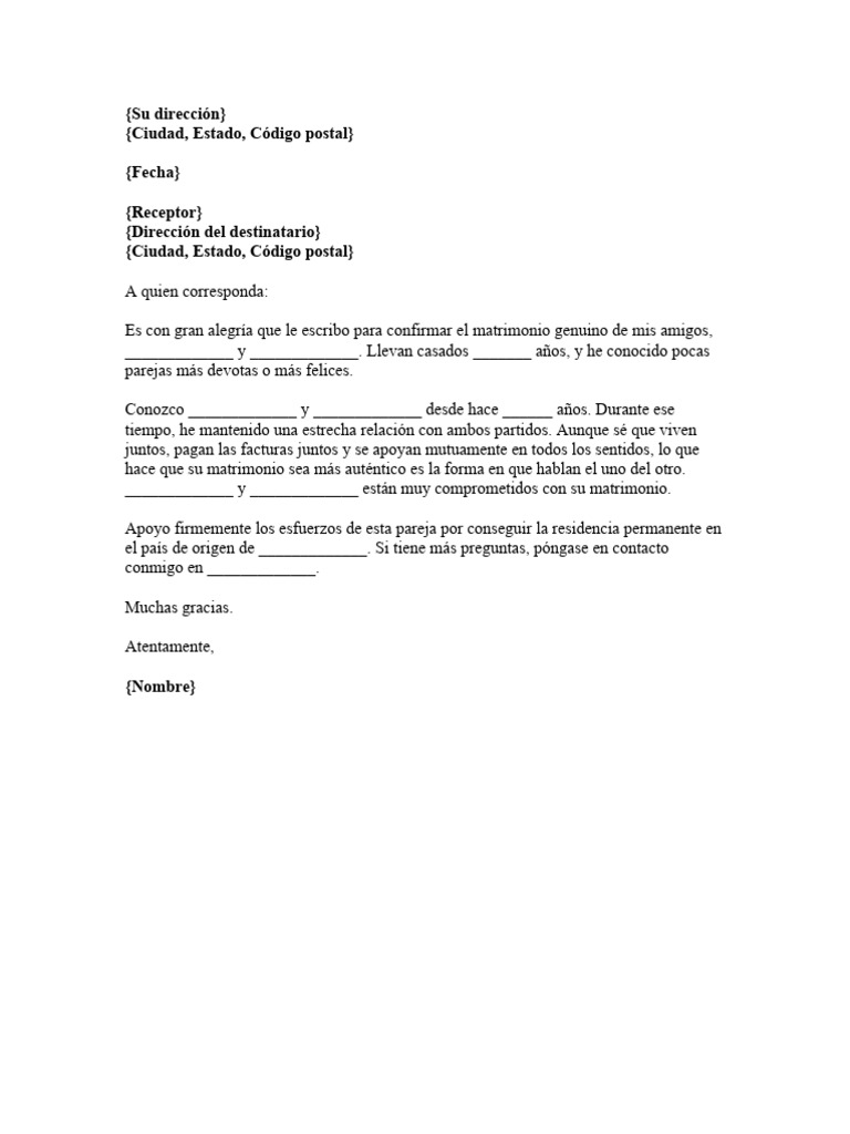Carta de Testigo de Matrimonio | PDF