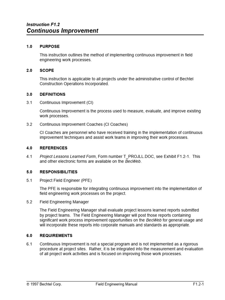 Continuous Improvement in Field Engineering | PDF | Procurement ...