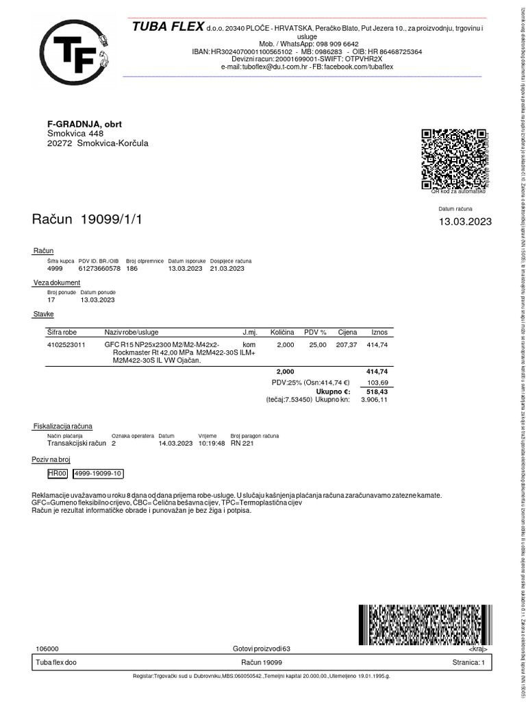 Račun 19099/1/1: Tuba Flex | PDF