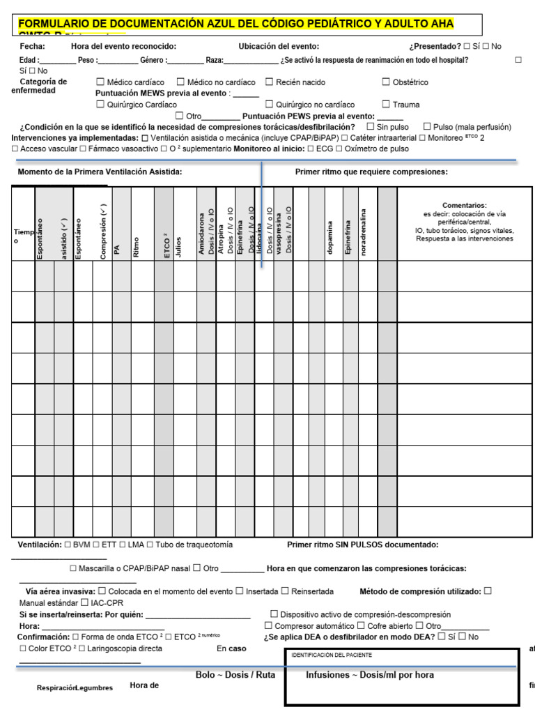 Código Pediátrico Adulto Formulario de Documentación Azul UCM - 479871 ...