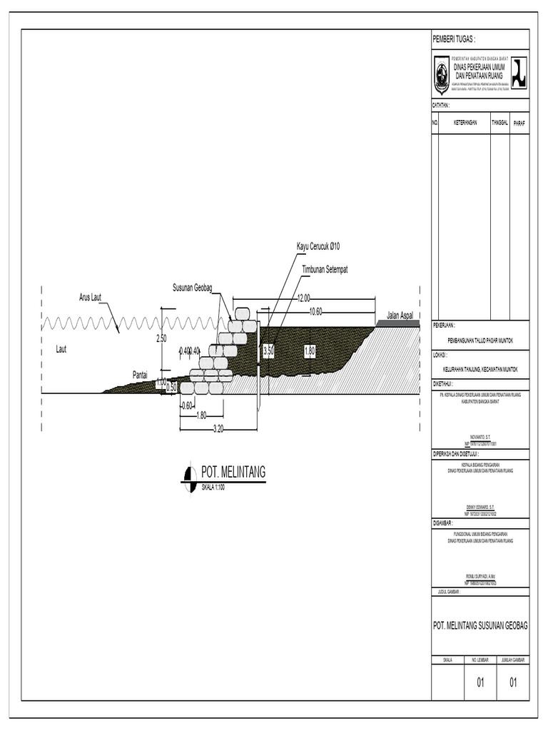 Skema Susunan Geobag Talud Muntok | PDF