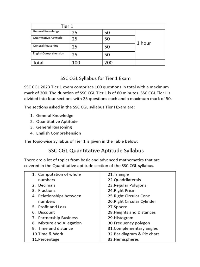 SSC CGL 2023 Tier 1 Exam Syllabus | PDF | Sampling (Statistics) | Cost ...