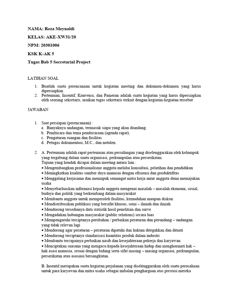 Tugas KSK K-AK5 Bab 5 Secretarial Project | PDF