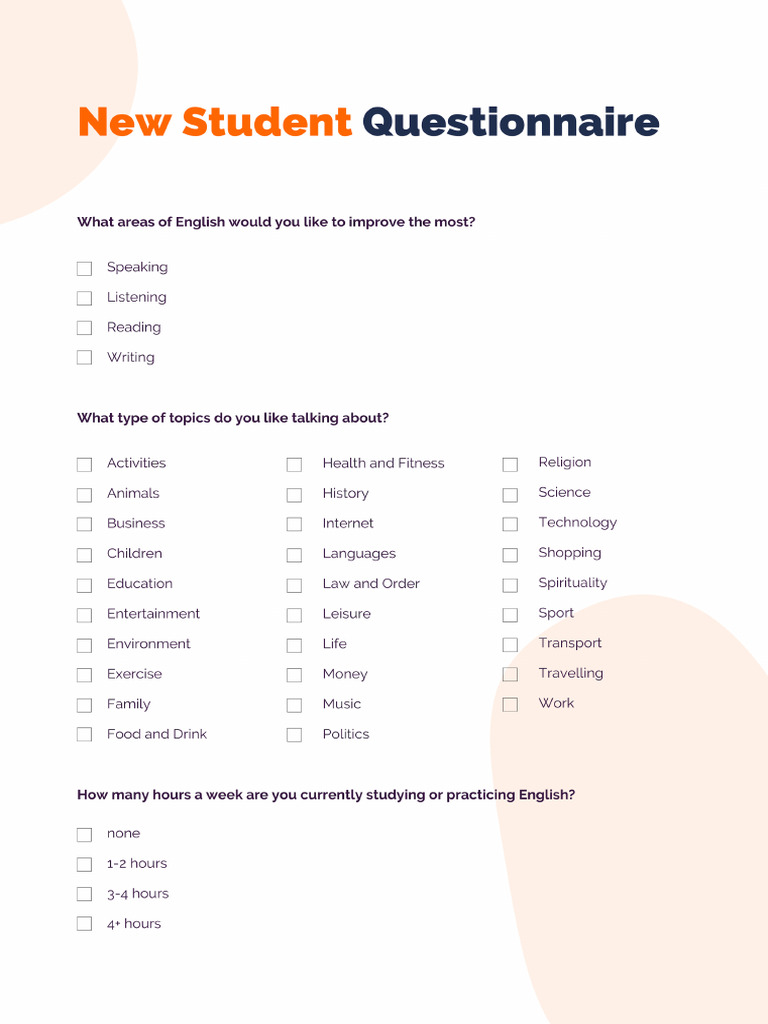 New Student Questionnaire | PDF