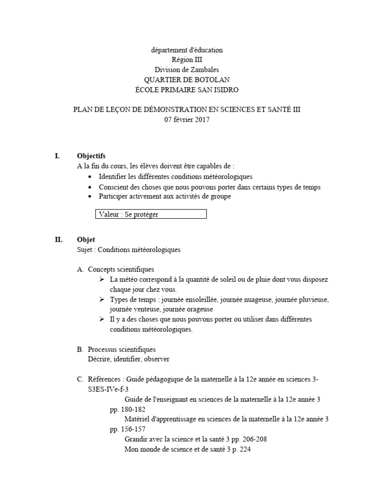 Plan de Cours Détaillé Sciences 3 | PDF | Météorologie | Pluie