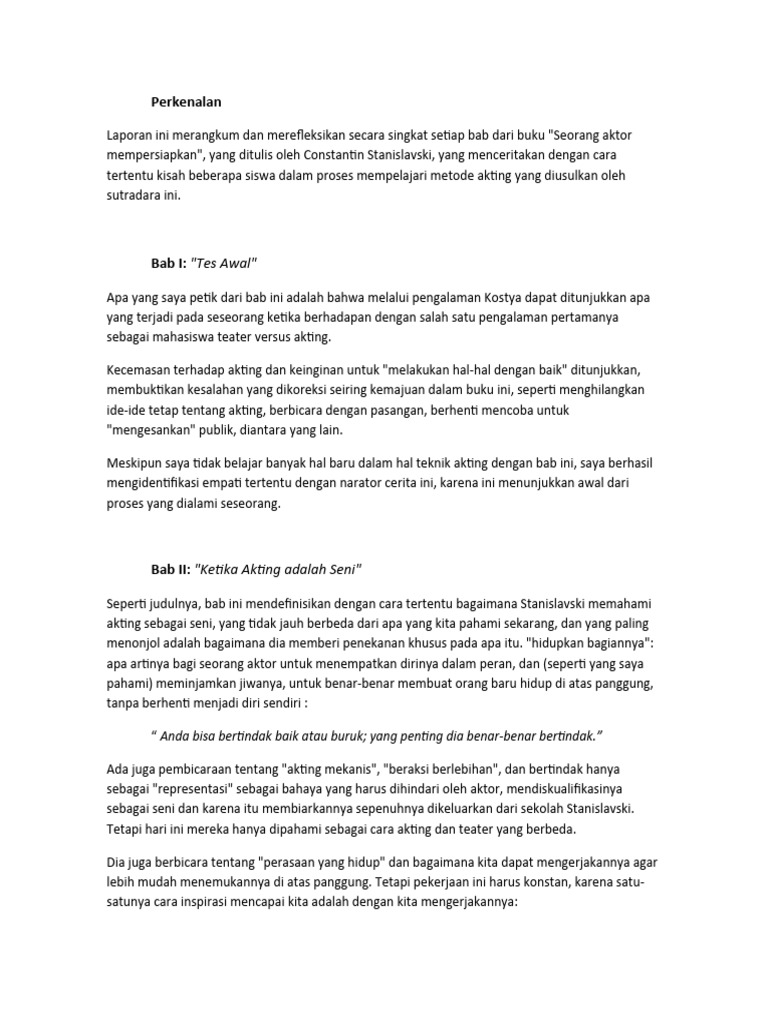 Ringkasan Dan Refleksi Buku An Actor Prepares | PDF