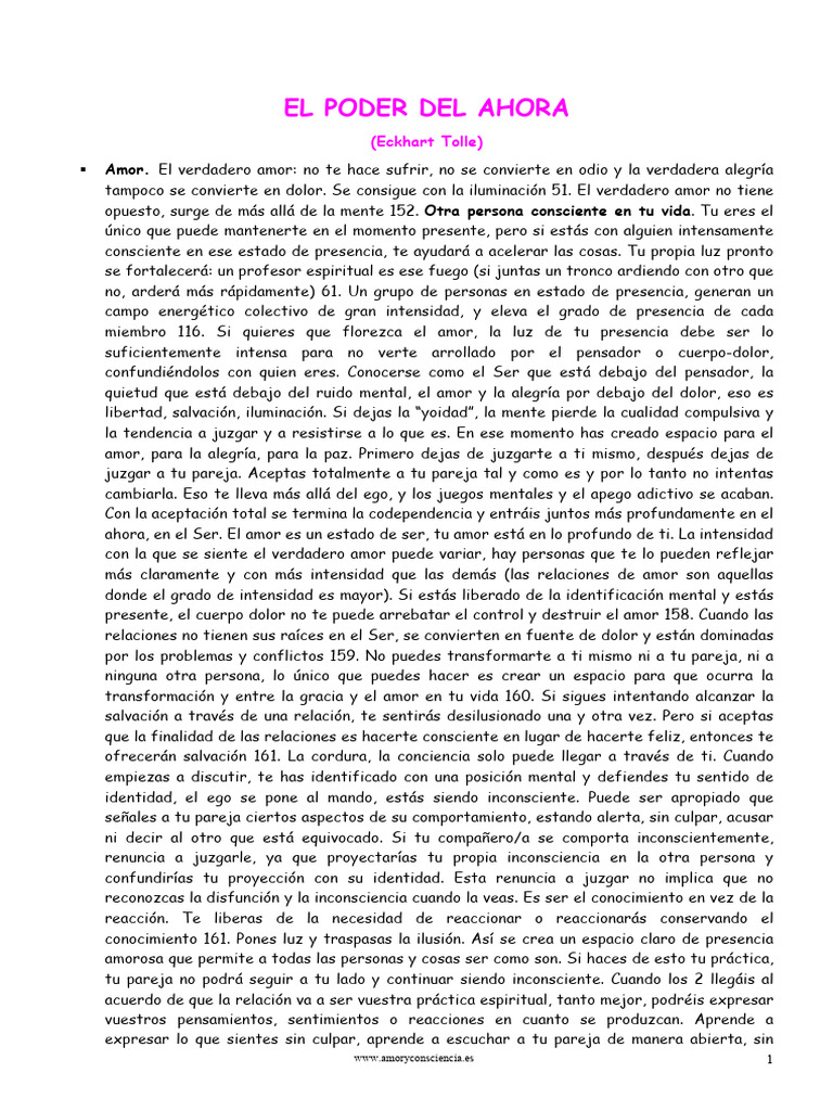 El Poder Del Ahora - Resumen | PDF | Mente | Amor