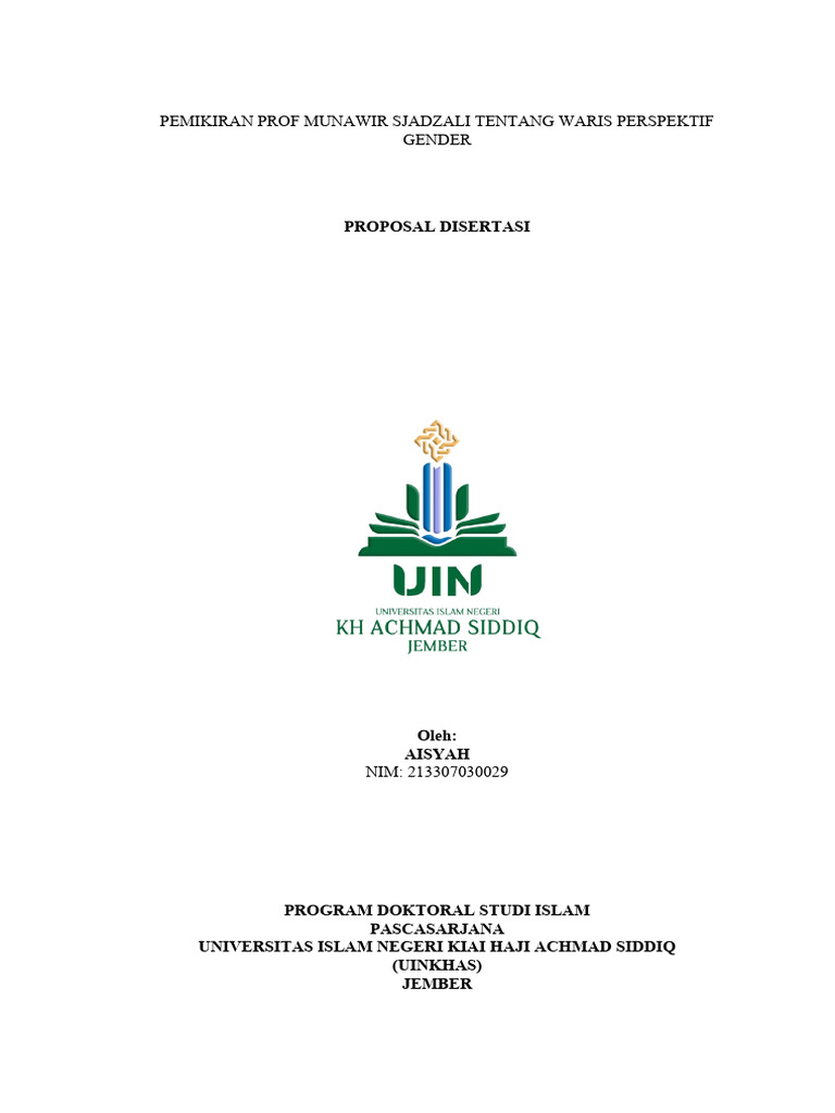 Revisi PROPOSAL DISERTASI PROF MUNAWIR SJADZALI WARIS GENDER 1 | PDF