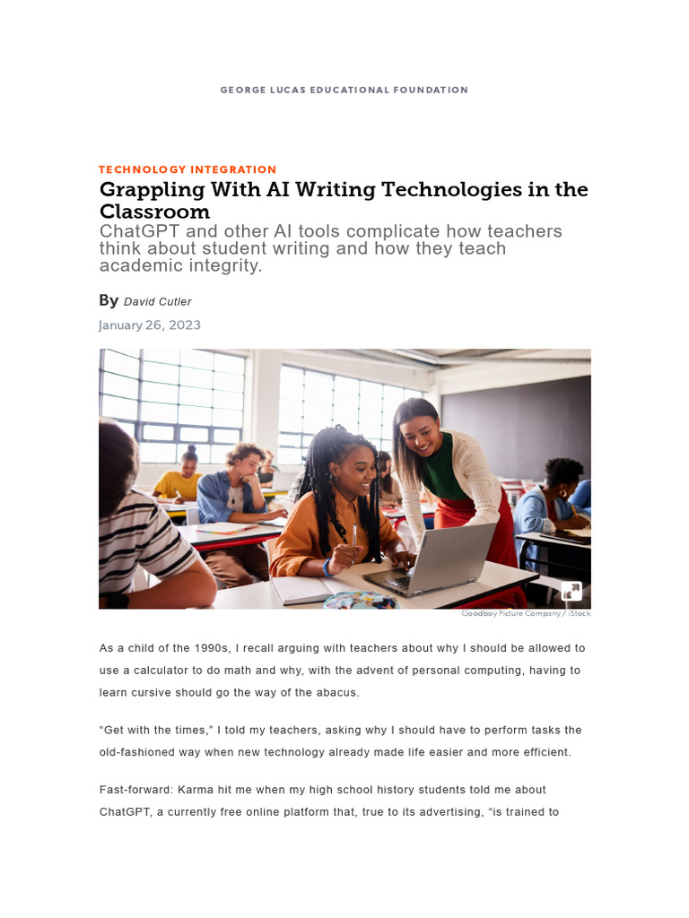 Grappling With AI Writing Technologies in The Classroom - Edutopia ...
