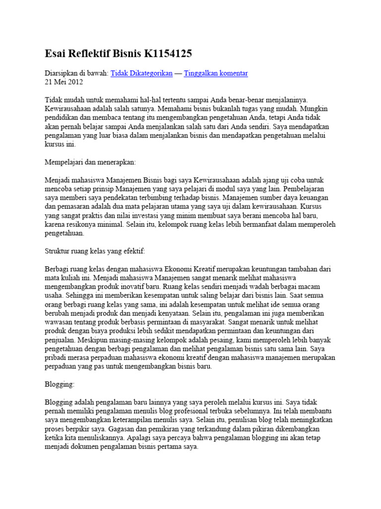 Esai Reflektif Bisnis | PDF