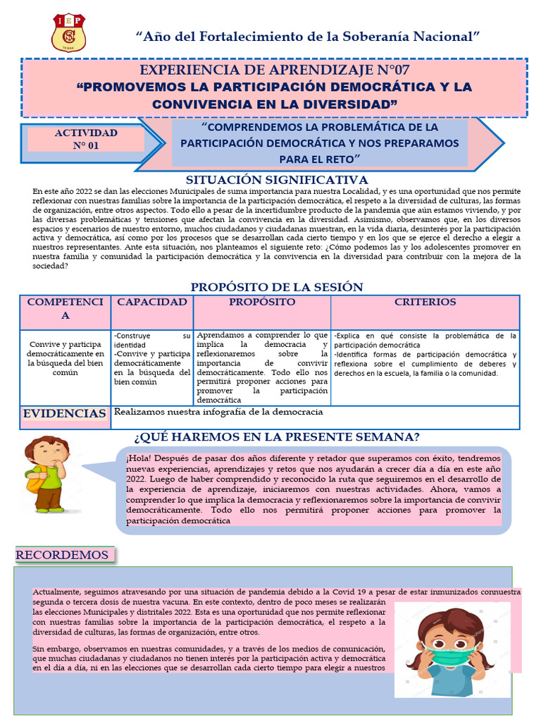 Experiencia de Aprendizaje N°07 - Actividad #01 - 1ero y 2do - DPCC | Descargar gratis PDF ...