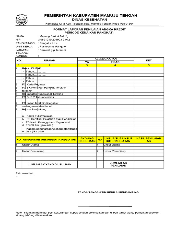 Format Penilaian Pendamping | PDF