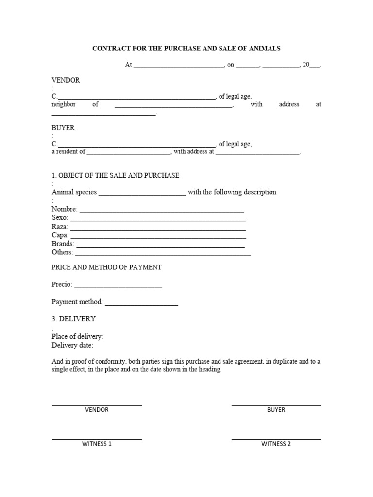 Animal Purchase Contract | PDF | Business | Private Law