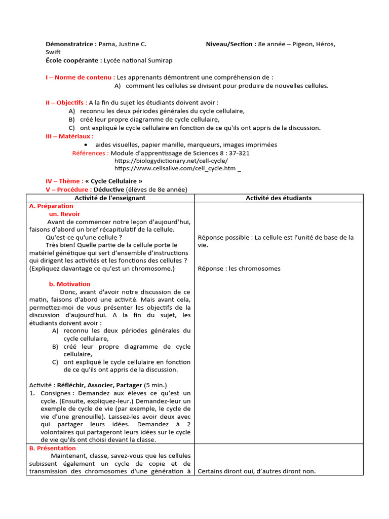 Comprendre le Cycle Cellulaire en 8e Année | PDF | Cellule (Biologie ...