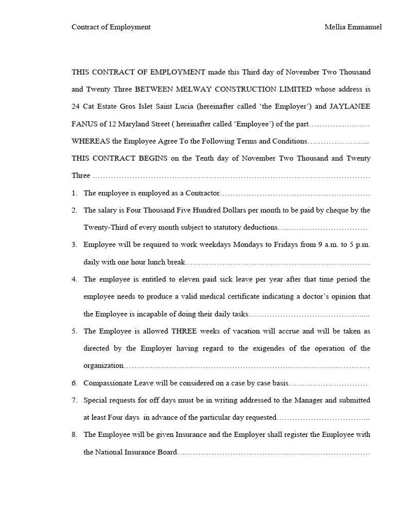 Contract of Employment Sba | PDF | Employment | Industrial Relations