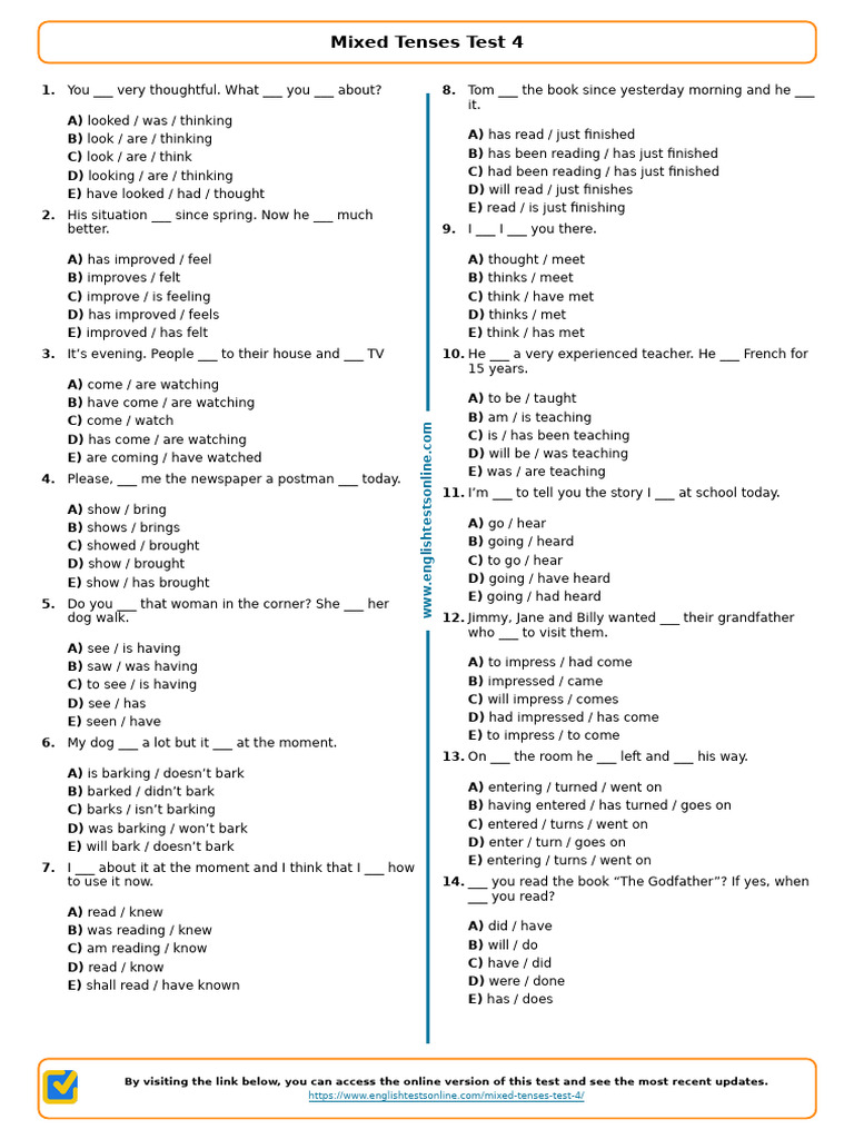1392 Mixed Tenses Test 4 Englishtestsonline.com | PDF