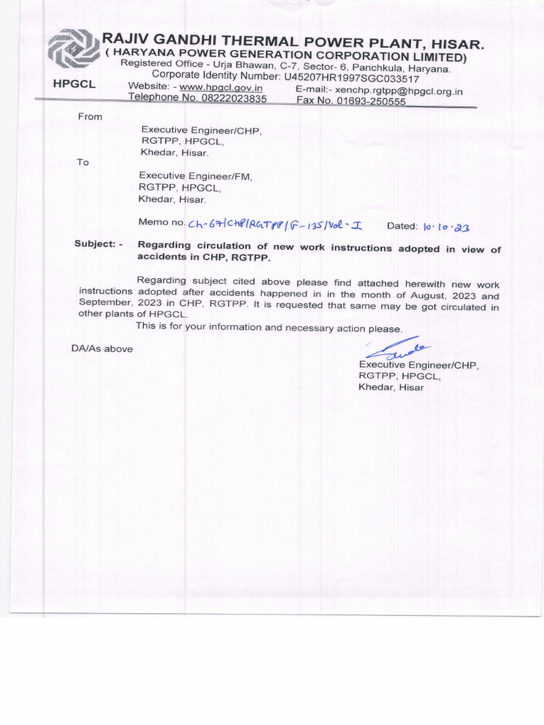 Regarding Circulation of New Work Instructions Adopted in View of ...