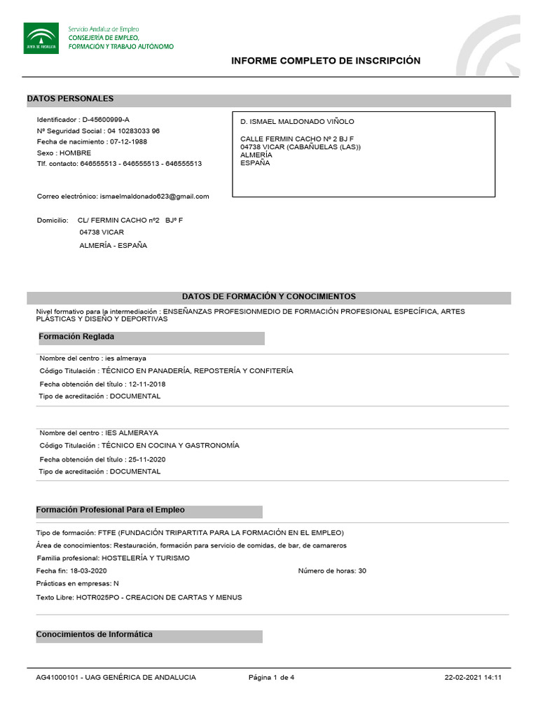 Informe Completo de Inscripción: Datos Personales | PDF | Software ...