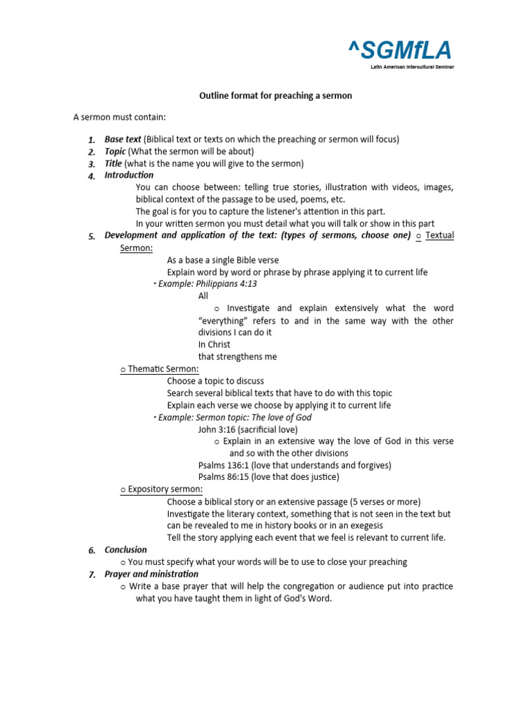 Outline Format For Preaching A Sermon | PDF | Sermon | Religious Texts