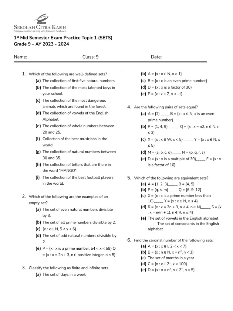 1st Mid Semester Exam Practice Topic 1 | PDF | Schools | Educational Institutions