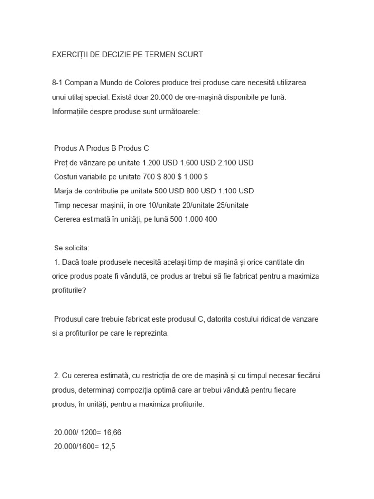 Exerciții de Decizie Pe Termen Scurt | PDF