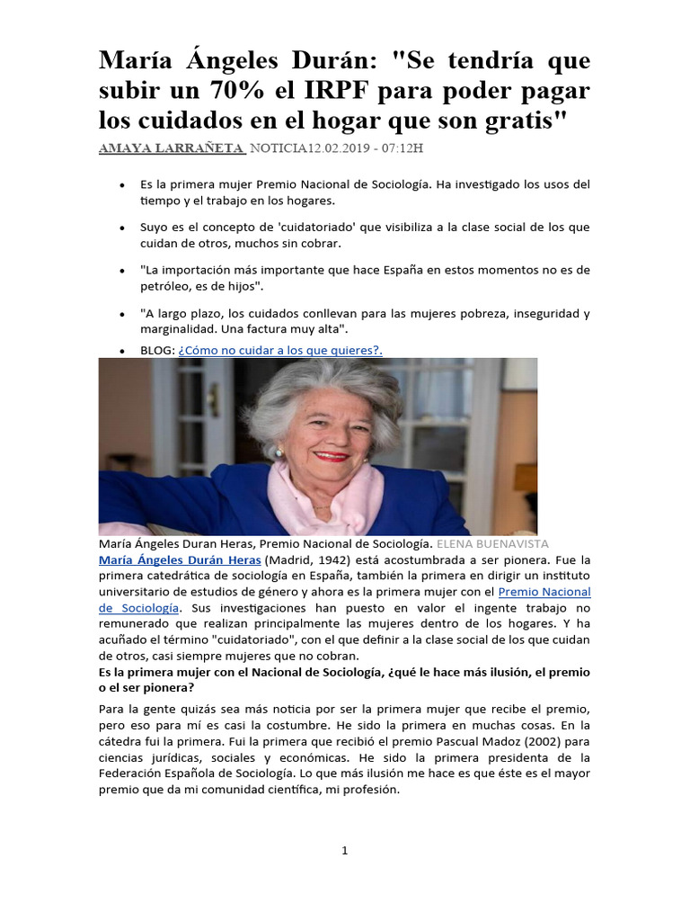 IRPF y el Cuidado No Remunerado en España | PDF | Feminismo | Estudios ...
