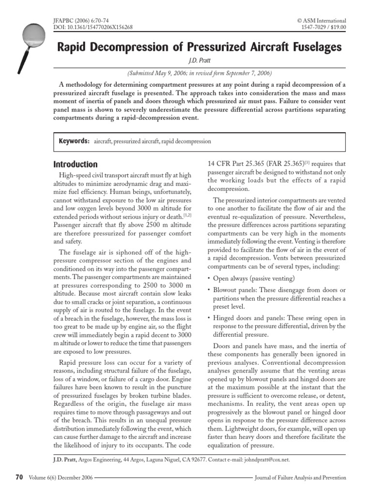 Rapid decompression of pressurized aircraft fuselages | PDF | Gases ...