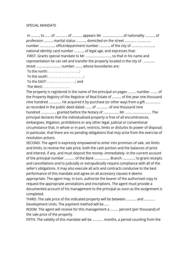 SPECIAL MANDATE Model For Property Sale | PDF | Business | Civil Law ...