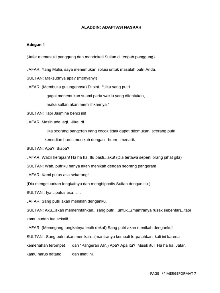 Aladdin (Naskah Untuk Pertunjukan Musik Lengkap) | PDF