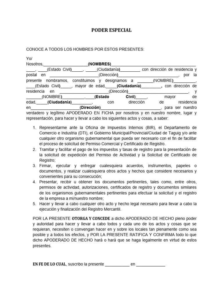 PODER ESPECIAL de ABOGADO para Solicitud de Permiso Comercial2 | PDF | Justicia | Crimen y violencia