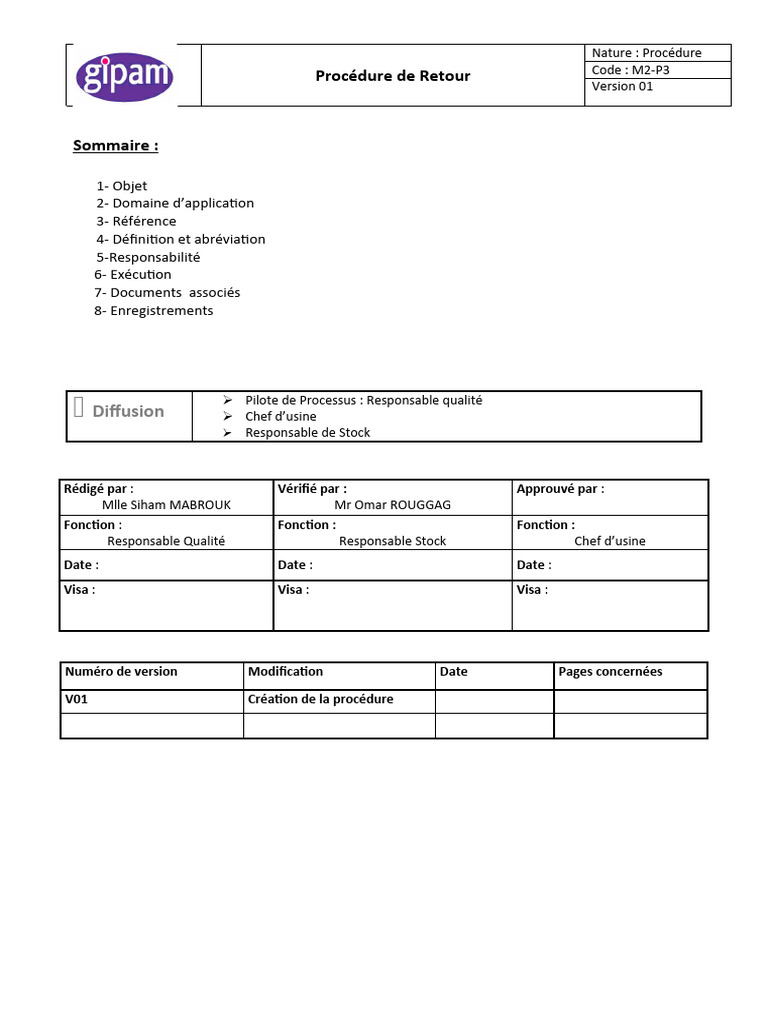 M2 P3 Procédure de Retour | PDF