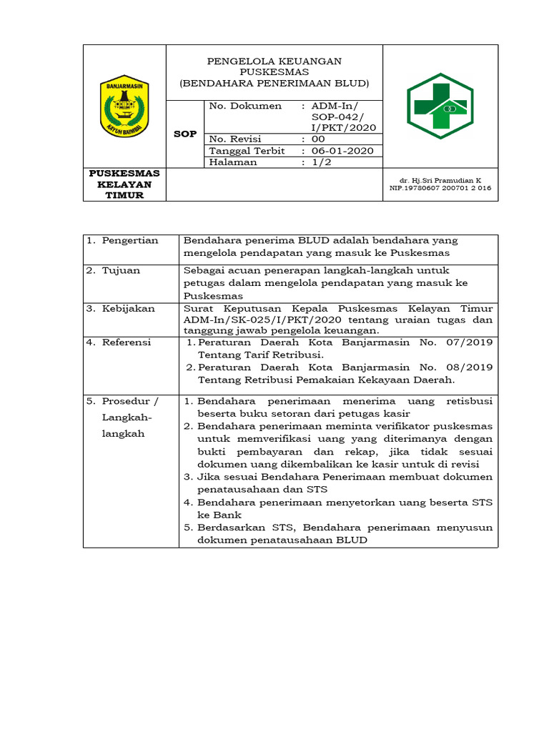SOP BENDAHARA PENERIMAAN BLUD-1 | PDF