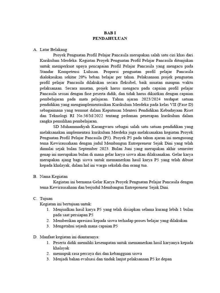 Proposal P5 Kewirausahaan Market Day SMP PSM | PDF