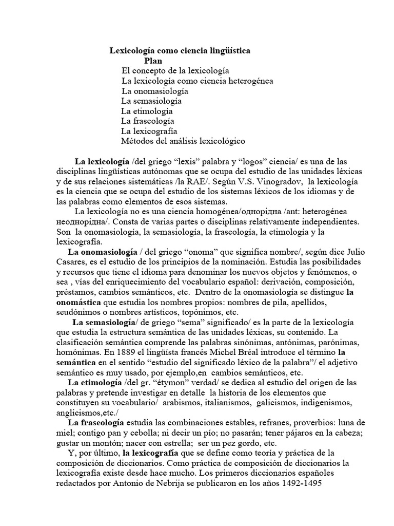 Lexicología como ciencia lingüística | PDF | Lexicografía | Léxico