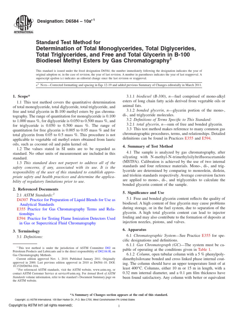 Astm d6584 Analisa Fame Dengan Gc | PDF | Gas Chromatography ...