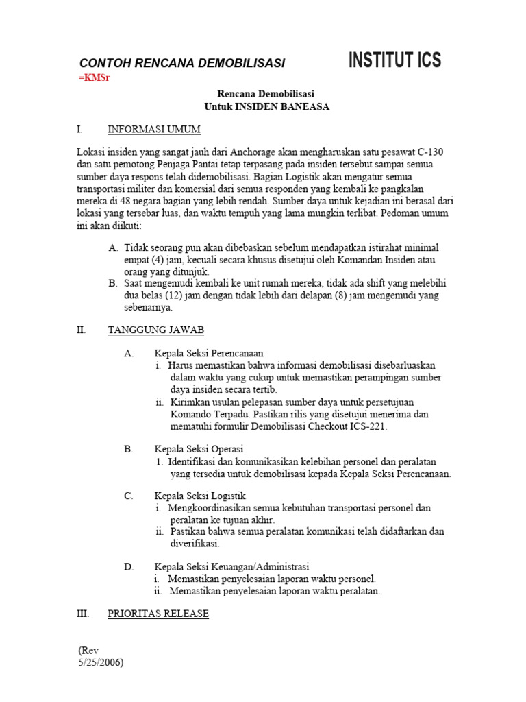 Contoh Rencana Demobilisasi | PDF | Teknologi & Rekayasa