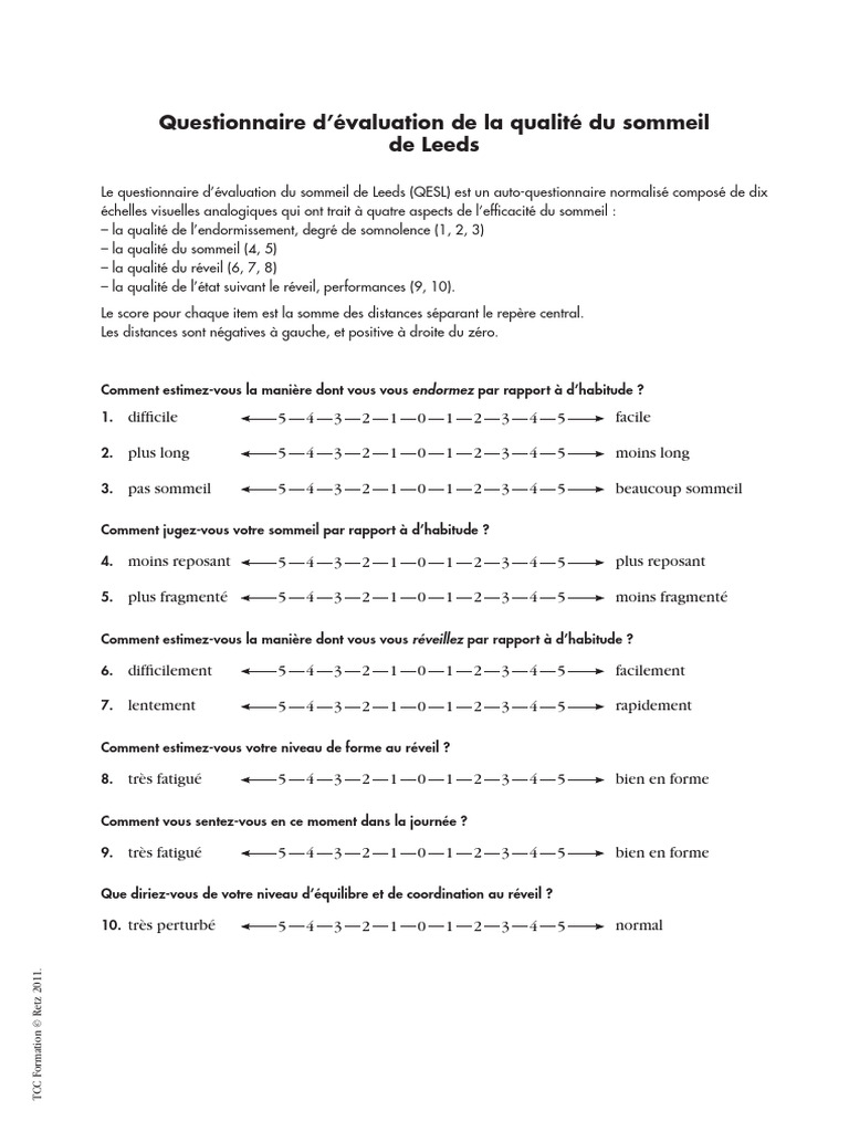 évaluation de la qualité du sommeil de leeds | PDF
