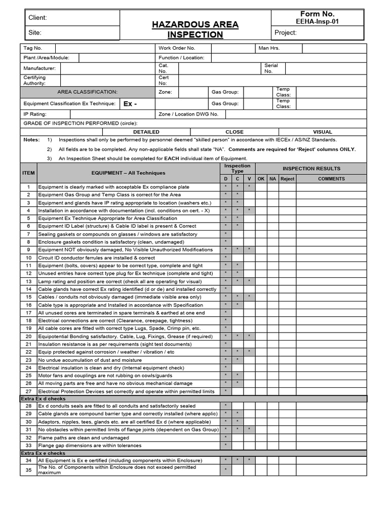 EEHA Inspection Sheet Template | PDF | Electrical Connector | Equipment