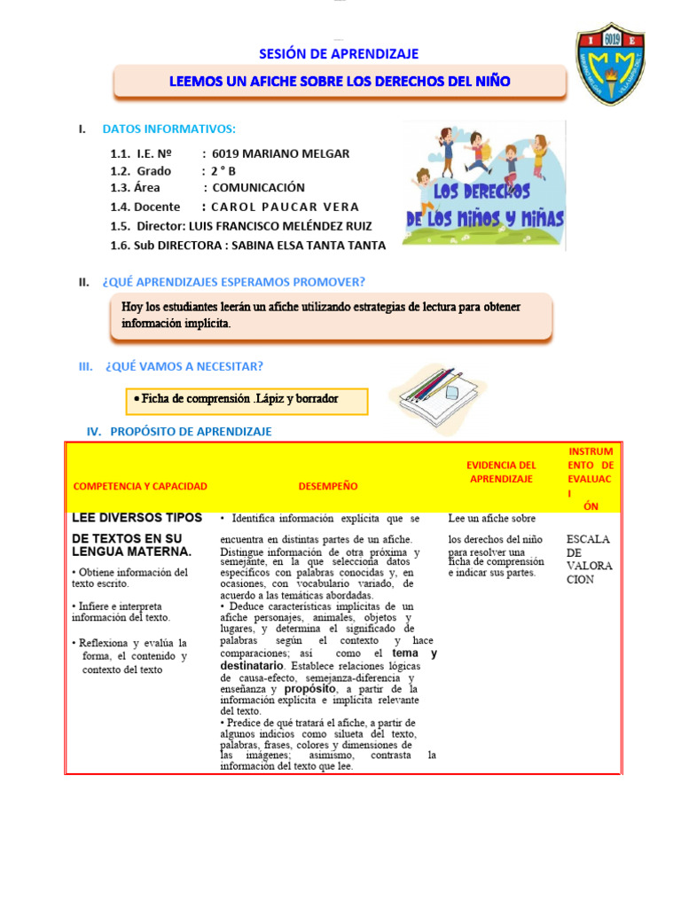 Sesion Leemos Afiches Sobre Los Derechos Del Nino | PDF